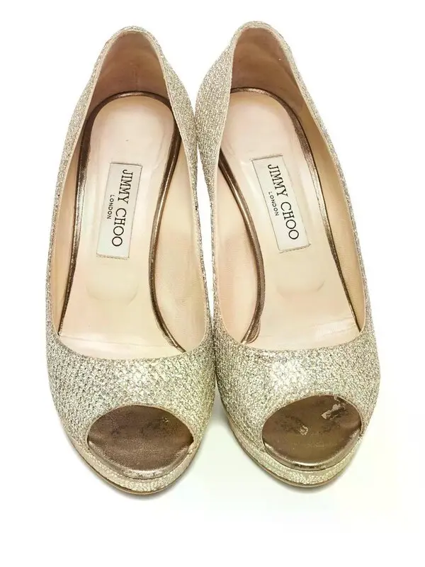 JIMMY CHOO Glitter Peep Toe Platform Stiletto Heels