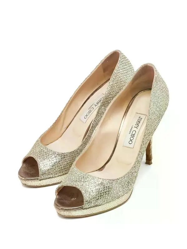 JIMMY CHOO Glitter Peep Toe Platform Stiletto Heels