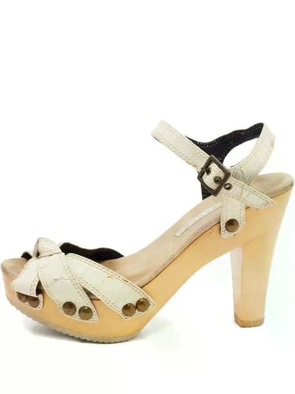 Marc Jacobs Cream Leather Croc Embossed Platform Ankle Strap Sandals
