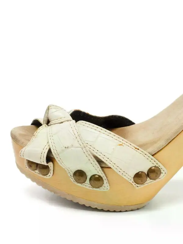 Marc Jacobs Cream Leather Croc Embossed Platform Ankle Strap Sandals