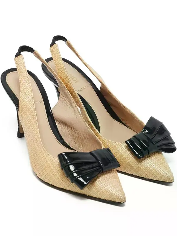 Fendi 80mm Raffia Slingback Pumps With Bow Detailing