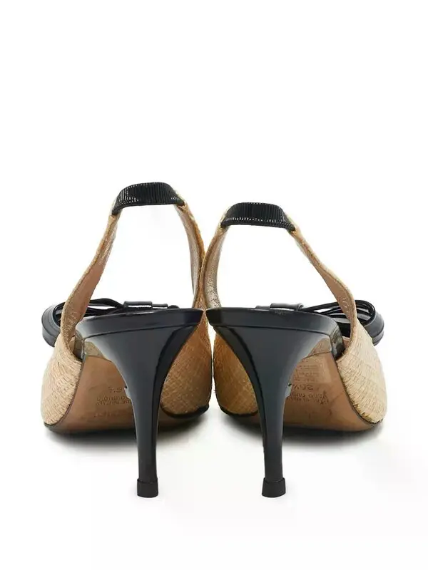 Fendi 80mm Raffia Slingback Pumps With Bow Detailing