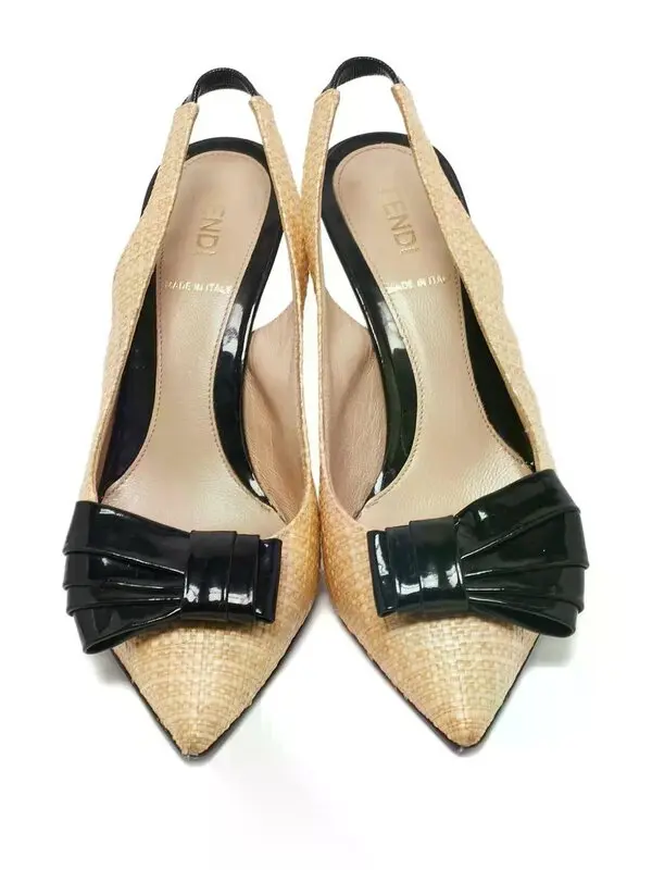 Fendi 80mm Raffia Slingback Pumps With Bow Detailing