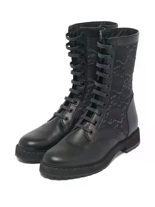 Fendi Karligraphy Jacquard Leather Combat Boots