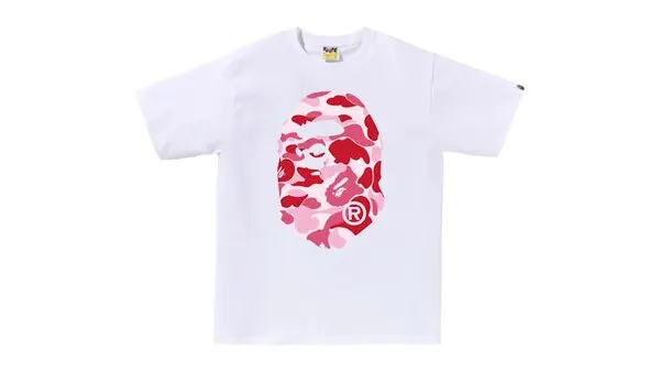 A BATHING APE Abc Camo Big Ape Head Tee Shirt - White/pink