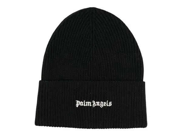 Palm Angels Classic Logo Ribbed Beanie - Black/white