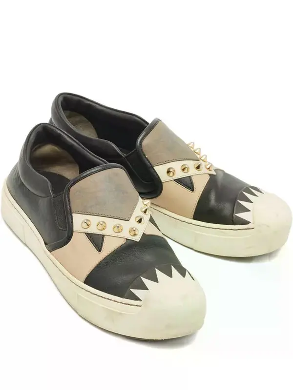 Fendi Stud-embellished Leather Slip-on Sneakers - Black