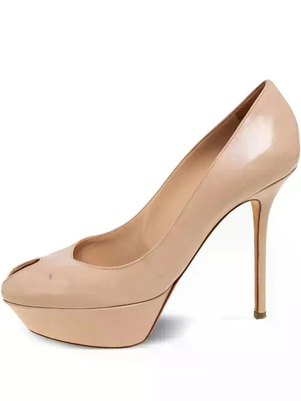 SERGIO ROSSI Patent Leather Peep Toe Pumps - Neutrals
