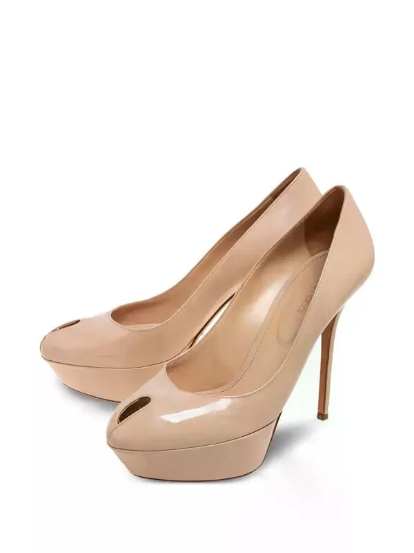 SERGIO ROSSI Patent Leather Peep Toe Pumps - Neutrals