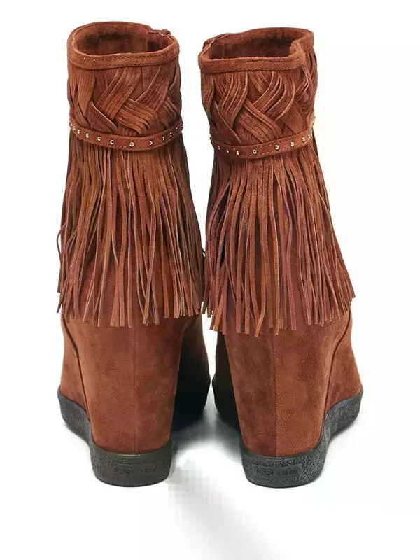 LE SILLA Braided Fringed Suede Ankle Boots