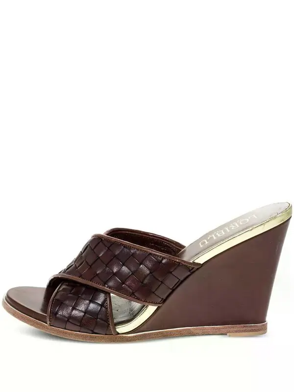 LORIBLU 100mm Interwoven Wedge Sandals - Brown