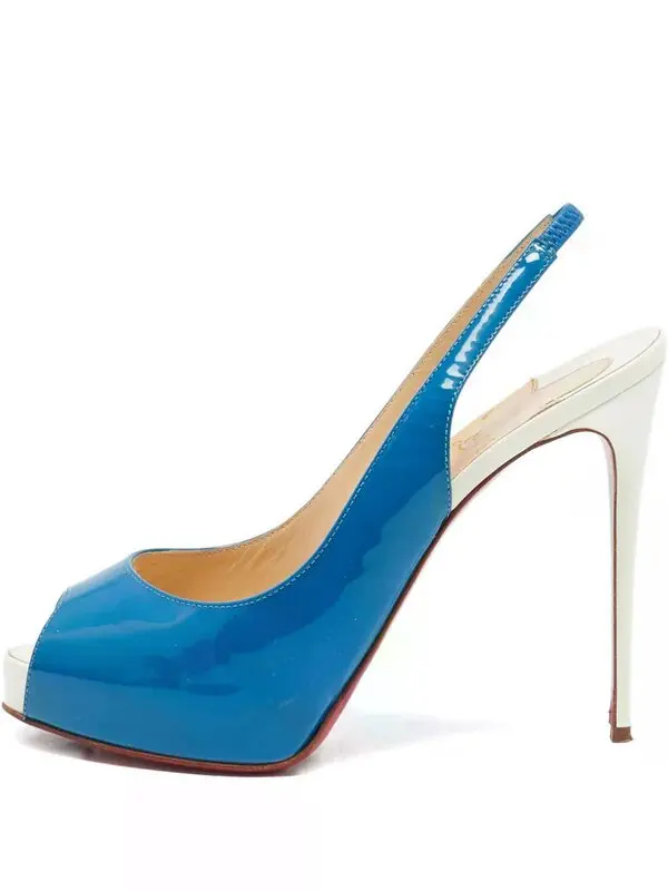 CHRISTIAN LOUBOUTIN 125mm Patent Leather Slingback Heeled Sandals - Blue