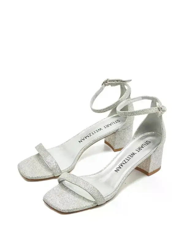 STUART WEITZMAN Nearly Nude Glitter Ankle-strap Sandals - Silver