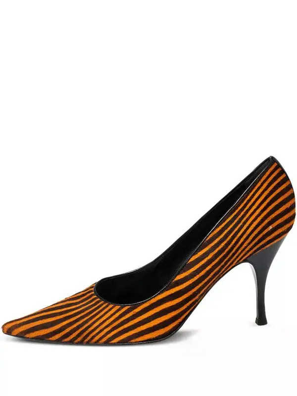 SERGIO ROSSI VINTAGE 100mm Striped Pony-hair Pumps - Brown