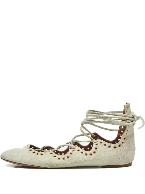 ISABEL MARANT VINTAGE Suede Eyelet-detail Ballerina Flats - Grey