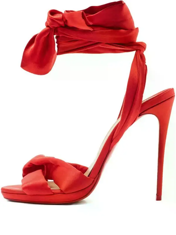 CHRISTIAN LOUBOUTIN Tres Frais Satin Tie Sandals - Red