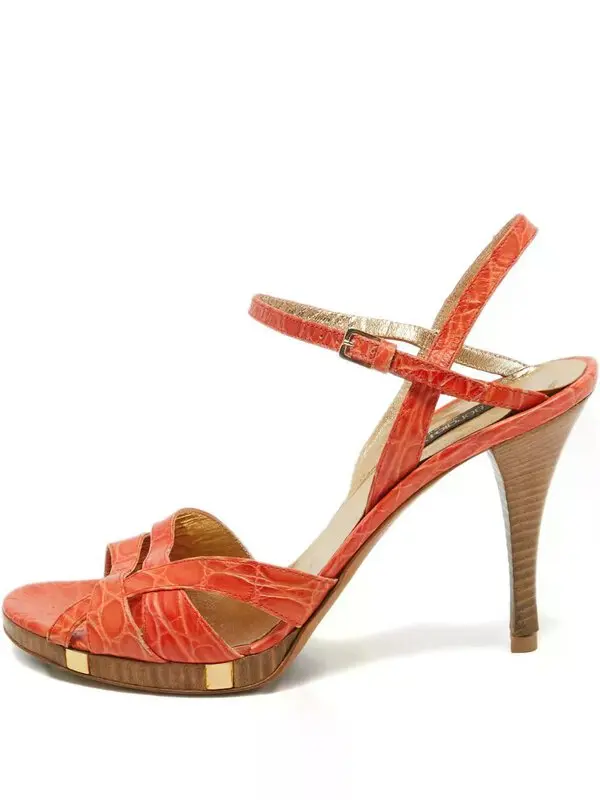 SERGIO ROSSI Crocodile-embossed Leather Platform Sandals - Orange