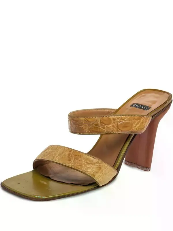 Casadei Leather Slides With Dual Straps And Crocodile Pattern