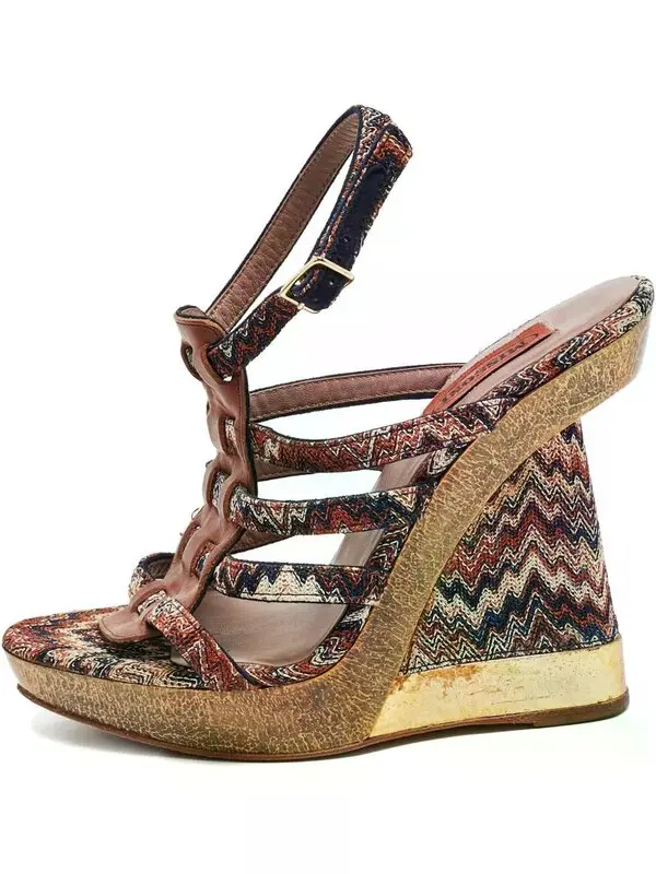 Missoni Leather Zig-zag Wedge Sandals