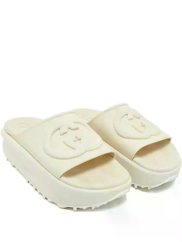 Gucci Embossed Logo Slides - Neutrals