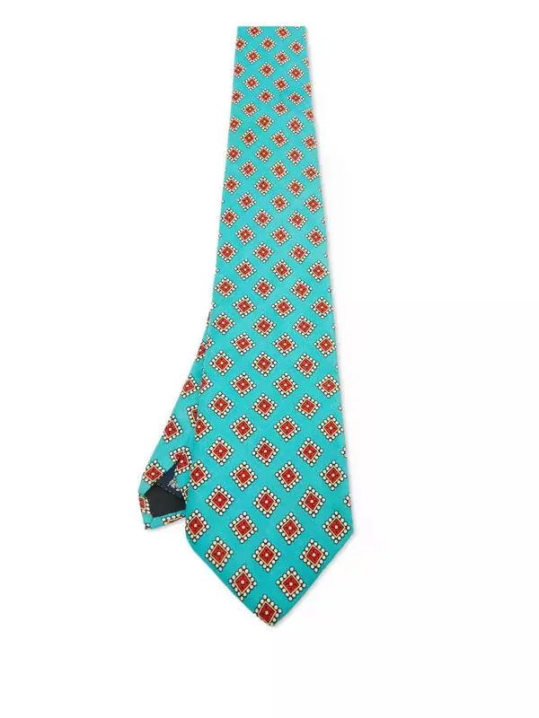 Burberry Silk Geometric Pattern Necktie - Blue