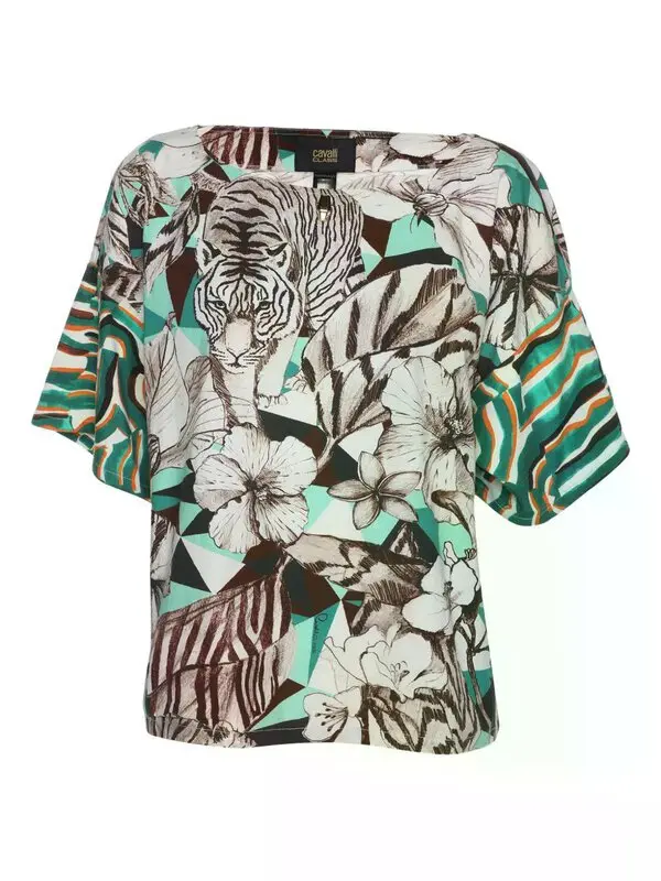 Roberto Cavalli Floral And Tiger Print T-shirt
