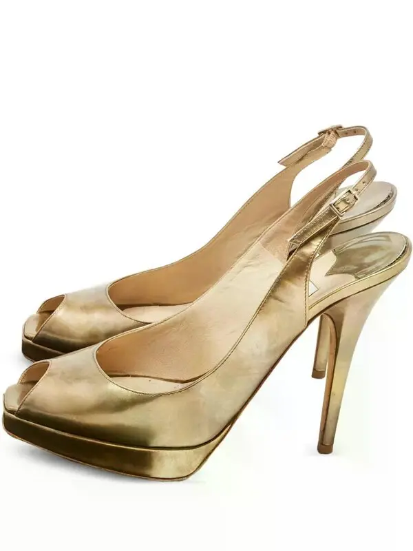 JIMMY CHOO Peep-toe Leather Slingback Pumps - Gold