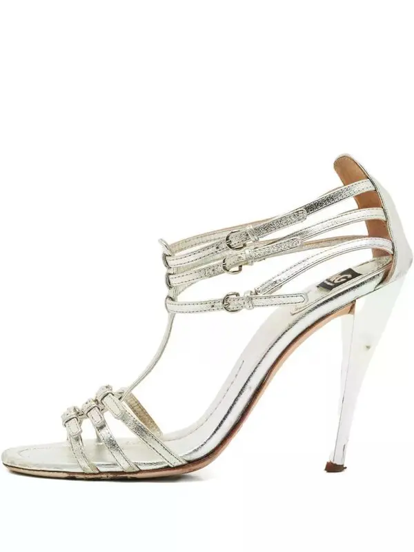 Dolce & Gabbana Metallic Leather Strappy Sandals - Silver