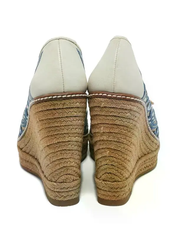 Tory Burch Lace And Leather Wedge Pumps
