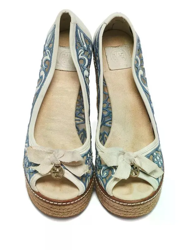 Tory Burch Lace And Leather Wedge Pumps