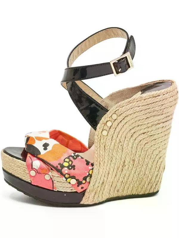 JIMMY CHOO 120mm Floral-print Wedge Sandals - Black