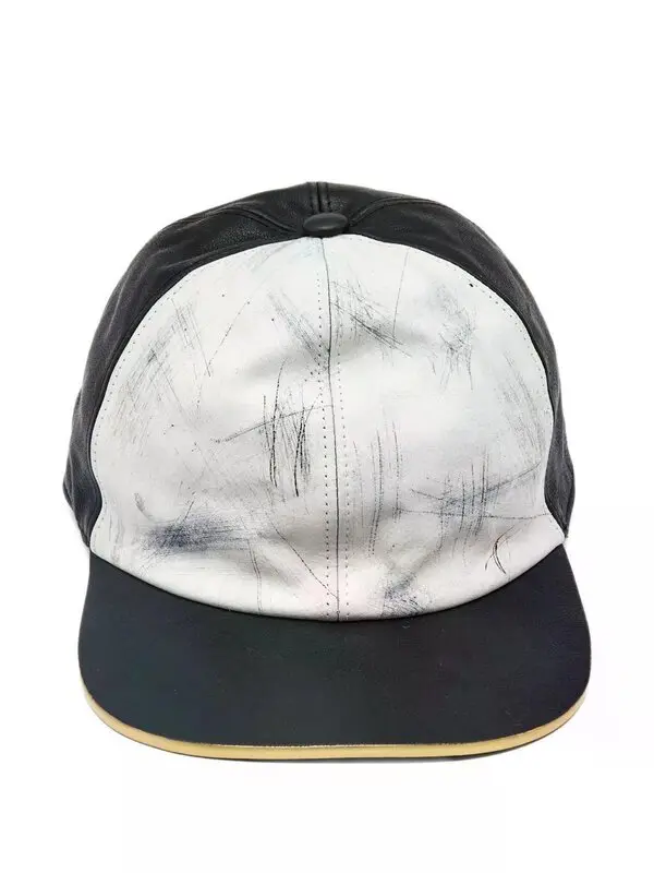 Marc Jacobs Leather Baseball Cap With Scratch Pattern And Trim - Black