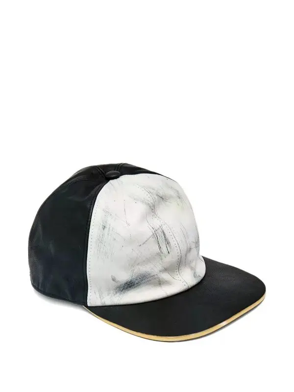Marc Jacobs Leather Baseball Cap With Scratch Pattern And Trim