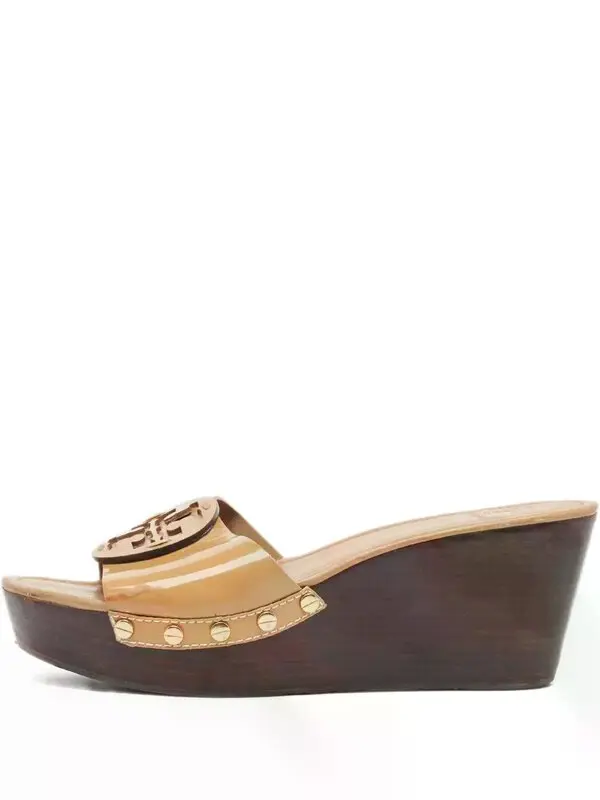 Tory Burch Patent Leather Wedge Sandals - Brown