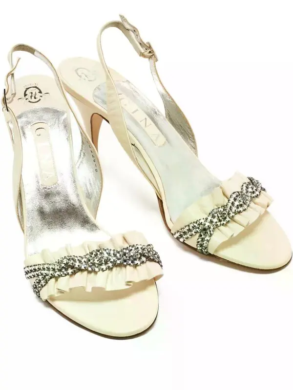 GINA Crystal-embellished Leather Sandals - Neutrals