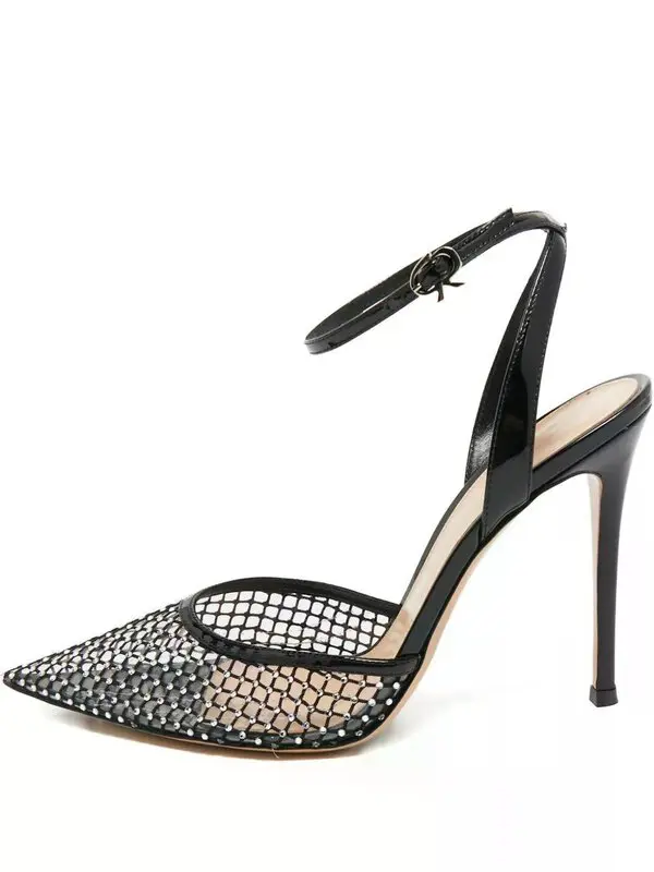 GIANVITO ROSSI Ankle-strap Mesh-detail Pumps - Black
