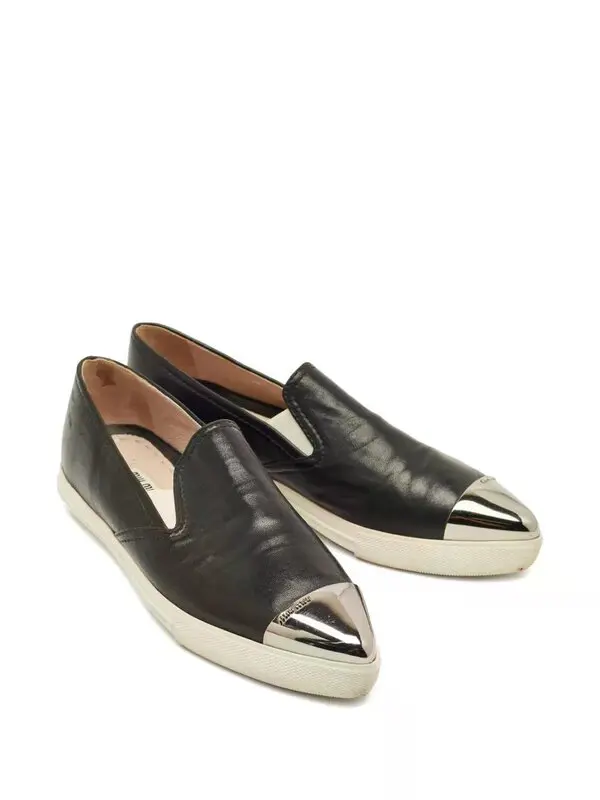 Miu Miu Metallic Cap-toe Leather Slip-on Sneakers