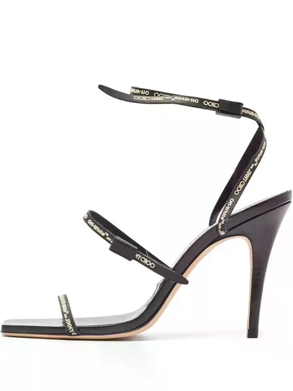 JIMMY CHOO 100mm Logo-print Leather Sandals - Black