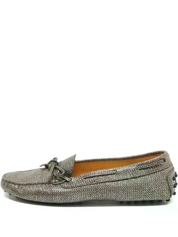 TOD'S Gommino Metallic-effect Bow Loafers