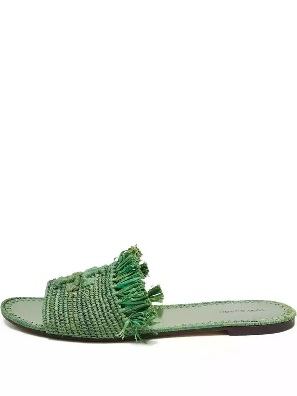 Tory Burch Raffia Logo Slides - Green
