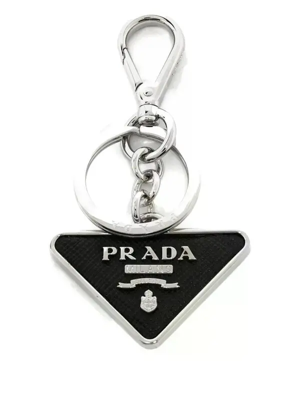 Prada Triangle-logo Leather Keyring - Black