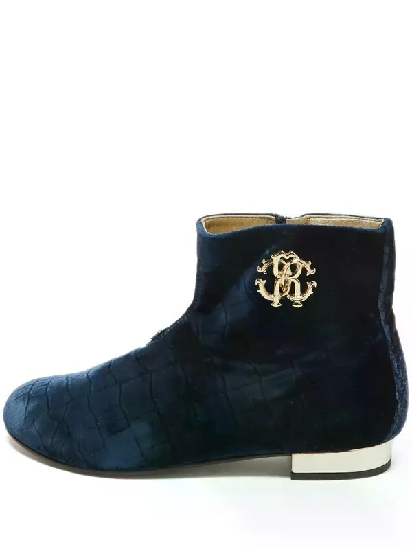 Roberto Cavalli Crocodile-embossed Velvet Ankle Boots