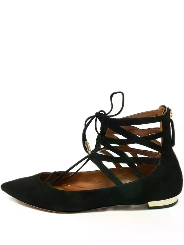 AQUAZZURA Dancer Suede Lace-up Ballet Flats - Black