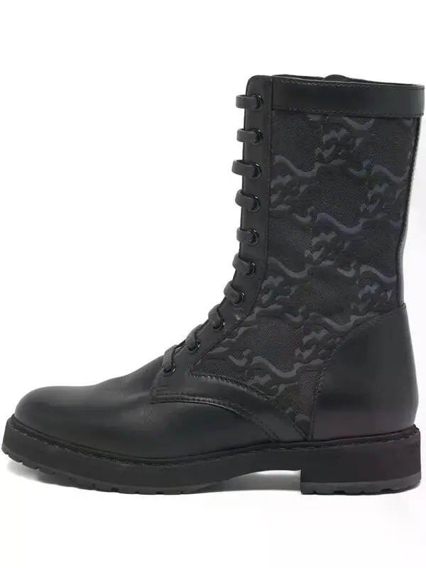 Fendi Karligraphy Jacquard Leather Combat Boots