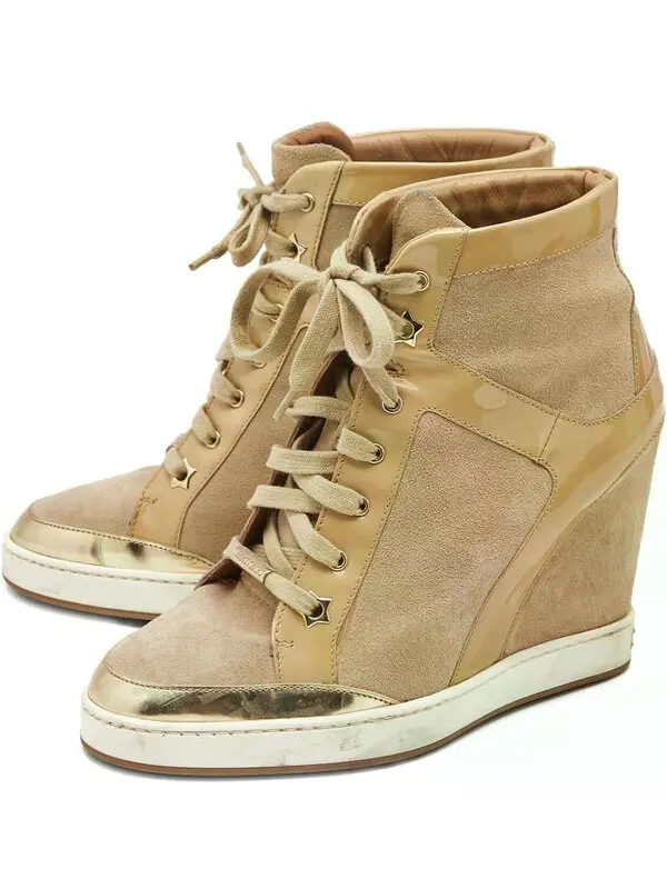 JIMMY CHOO Leather Wedge Heel Sneakers