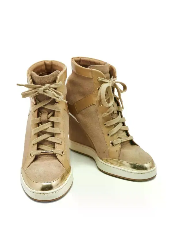 JIMMY CHOO Leather Wedge Heel Sneakers