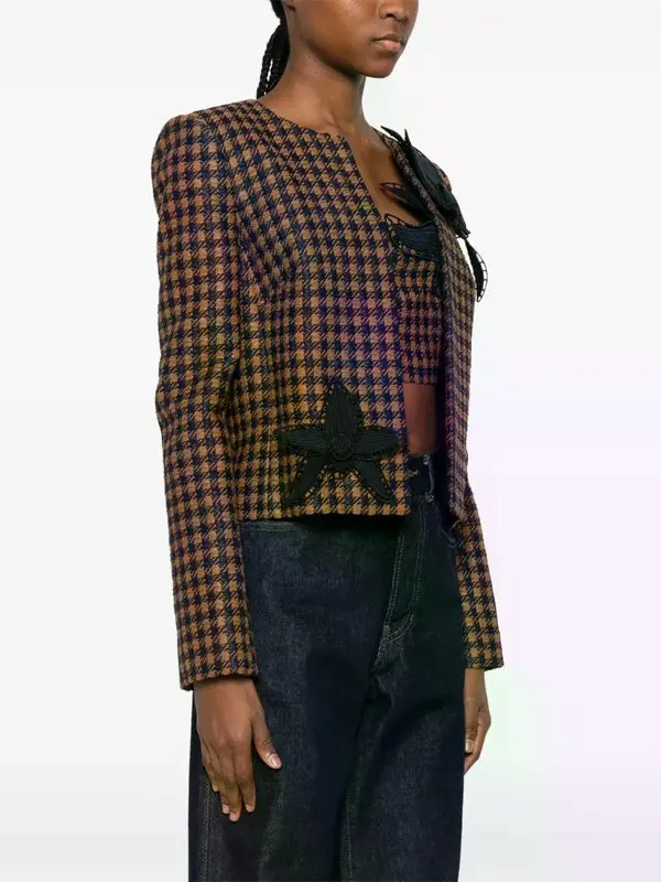 Oscar De La Renta Orchid Embroidered Tweed Jacket