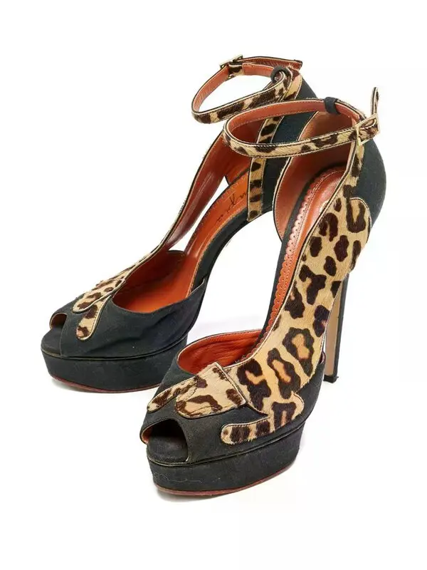 CHARLOTTE OLYMPIA Leopard Print Calf Hair Platform Pumps With Ankle Strap