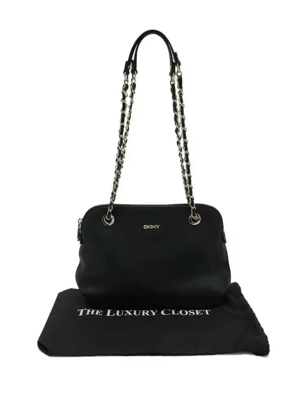 Dkny Leather Satchel With Chain Strap - Black