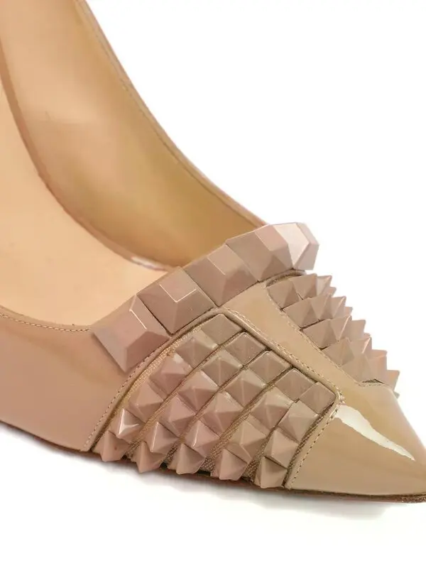 CHRISTIAN LOUBOUTIN Beige Patent Leather Studded Stiletto Pumps